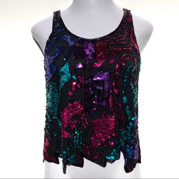 Vintage | Tops | Vintage Sequin Beaded Tank Top Multicolor Small | Poshmark